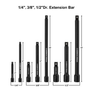 CASOMAN 18-Piece Drive Tool Accessory Set, Premium CR-V Steel with Black Phosphate Finish, Includes 1/2",3/8",1/4" Impact Universal Joint, Socket Adapters Extensions