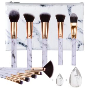 heymkgo makeup brushes professional marble makeup brush set, soft and odor-free natural synthetic bristles,10pcs makeup brush + 2 makeup sponge + cosmetics bag