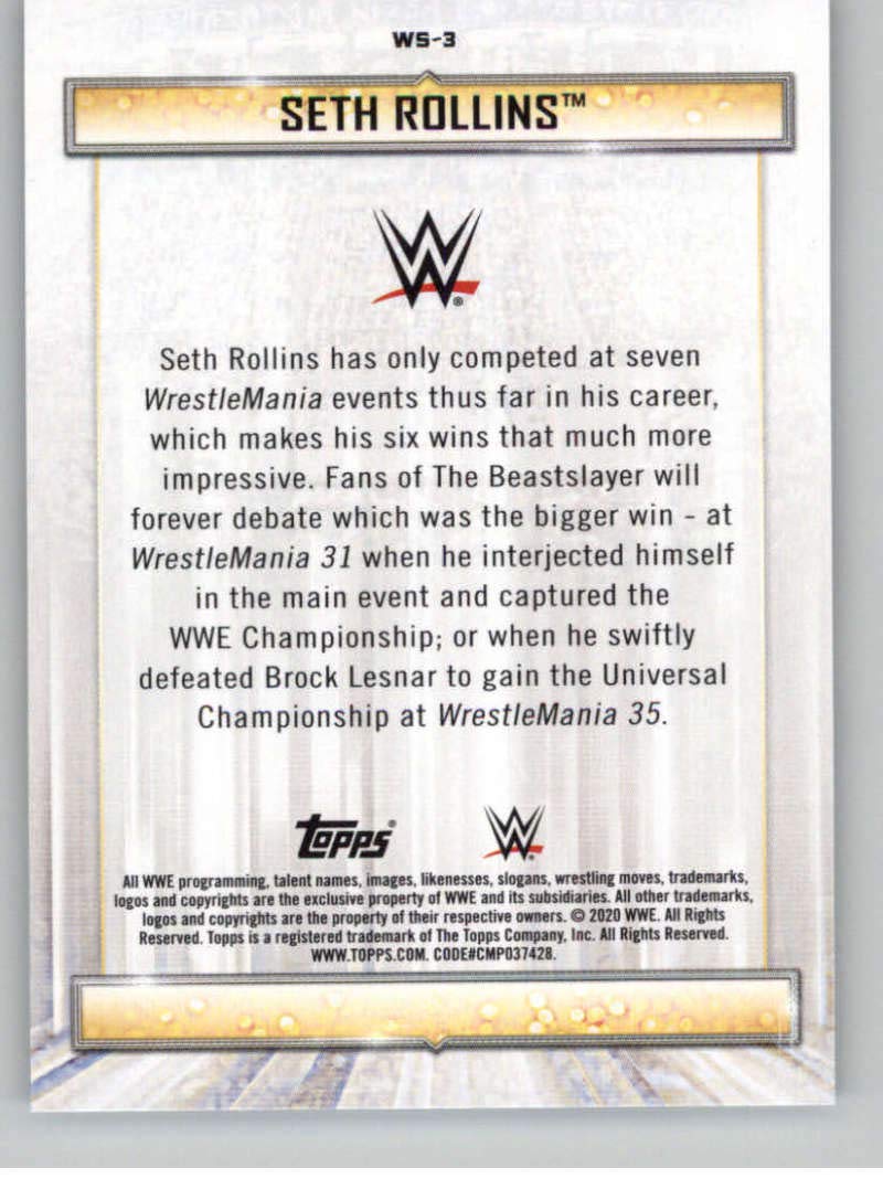 2020 Topps WWE Road to WrestleMania Winningest Superstars in History #WS-3 Seth Rollins Wrestling Trading Card