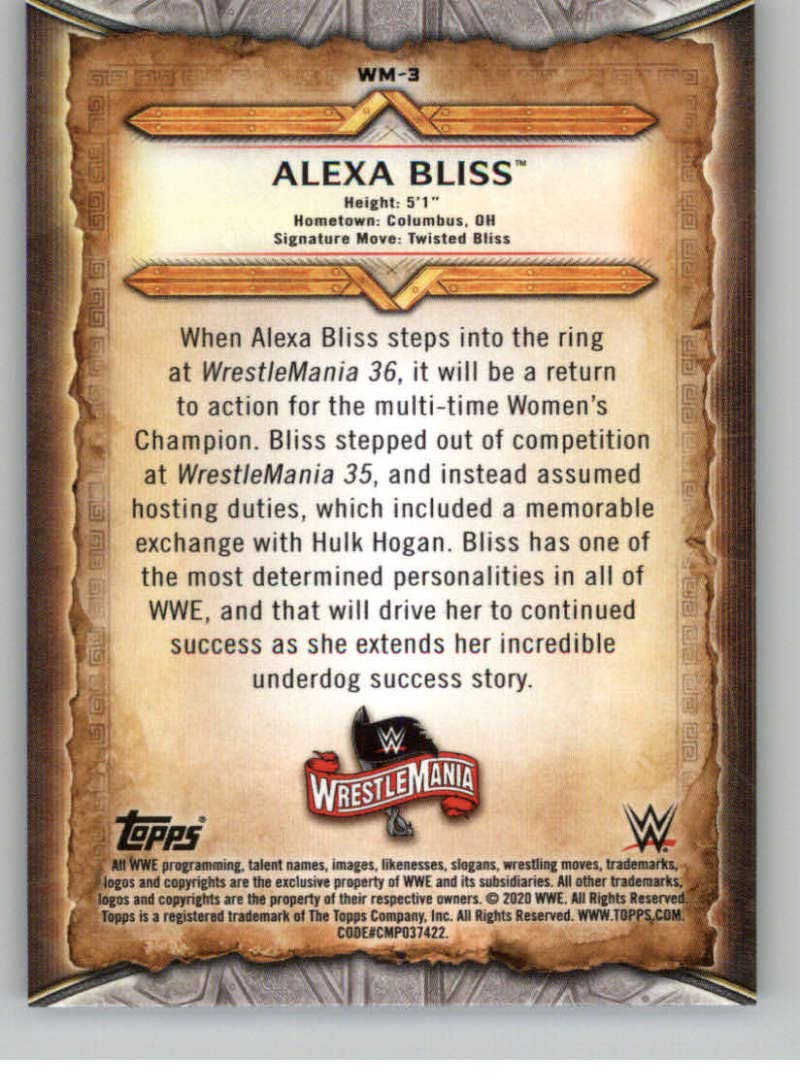 2020 Topps WWE Road to WrestleMania Roster #WM-3 Alexa Bliss Wrestling Trading Card