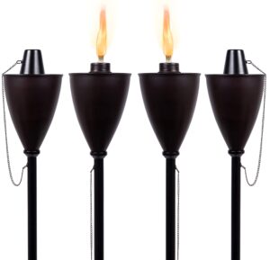 birdrock home 4 pack outdoor wide conical torches - oil rubbed bronze - flame light torch - backyard garden patio lighting - metal lamp - decorative urban lantern