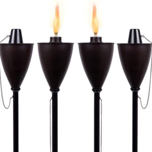 BIRDROCK HOME 4 Pack Outdoor Wide Conical Torches - Oil Rubbed Bronze - Flame Light Torch - Backyard Garden Patio Lighting - Metal Lamp - Decorative Urban Lantern