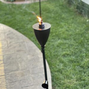 BIRDROCK HOME 4 Pack Outdoor Wide Conical Torches - Oil Rubbed Bronze - Flame Light Torch - Backyard Garden Patio Lighting - Metal Lamp - Decorative Urban Lantern