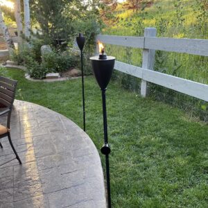 BIRDROCK HOME 4 Pack Outdoor Wide Conical Torches - Oil Rubbed Bronze - Flame Light Torch - Backyard Garden Patio Lighting - Metal Lamp - Decorative Urban Lantern