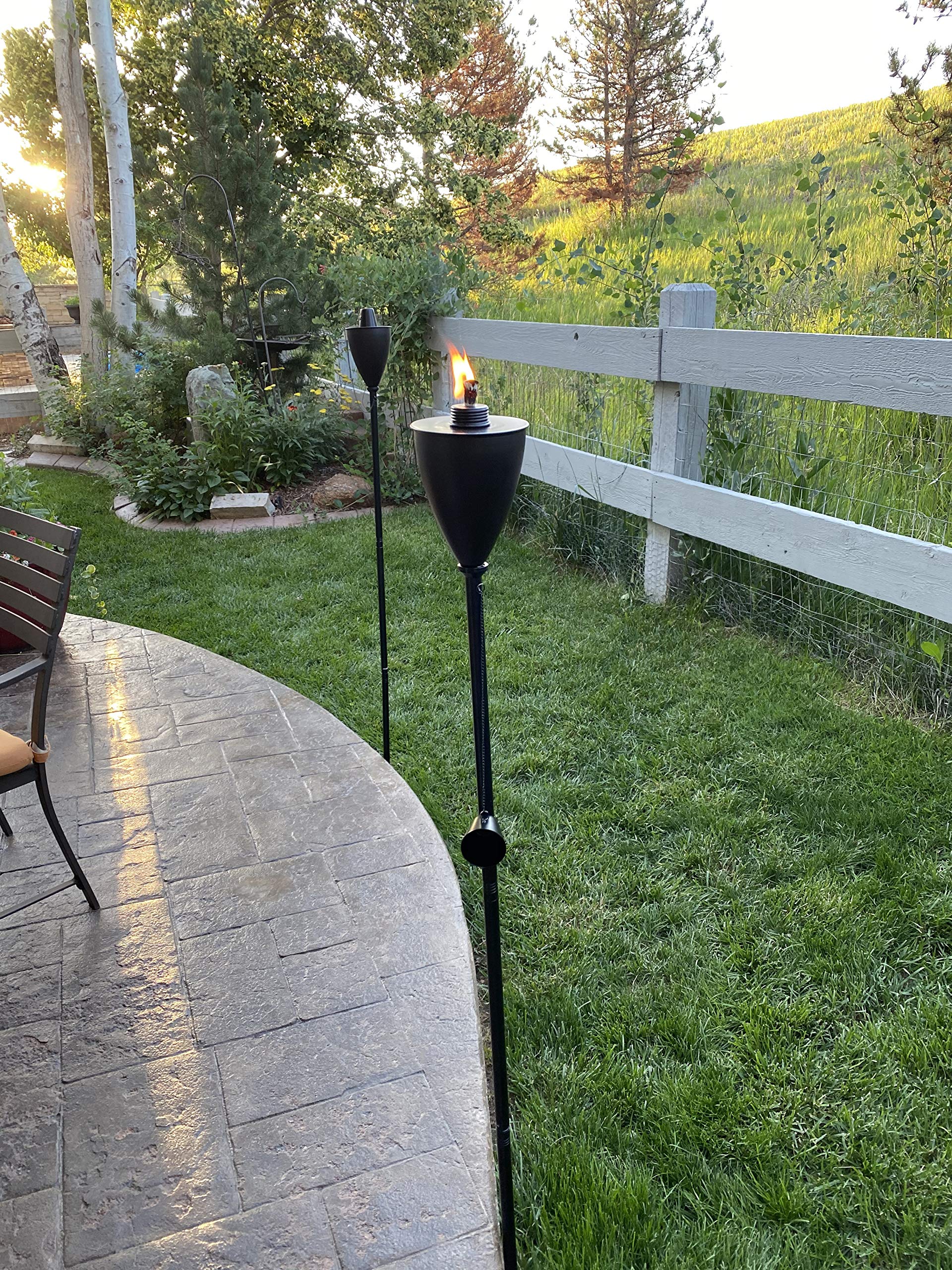 BIRDROCK HOME 4 Pack Outdoor Wide Conical Torches - Oil Rubbed Bronze - Flame Light Torch - Backyard Garden Patio Lighting - Metal Lamp - Decorative Urban Lantern