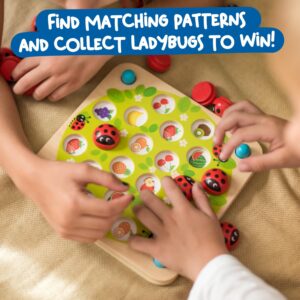 Nene Toys Ladybug Memory Game - Wooden Matching Game for Kids Age 3-5 with 10 Patterns - Educational Family Board Game