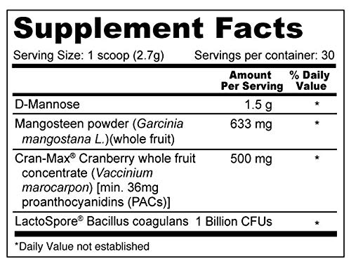 Wellness Resources Vital UT Urinary Tract Supplement with Cranberry (36mg PACs), d-Mannose, Mangosteen, and LactoSpore Probiotic (30 Servings, Powder)