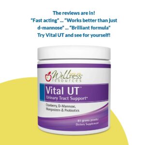 Wellness Resources Vital UT Urinary Tract Supplement with Cranberry (36mg PACs), d-Mannose, Mangosteen, and LactoSpore Probiotic (30 Servings, Powder)