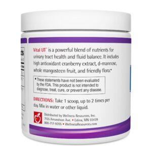 Wellness Resources Vital UT Urinary Tract Supplement with Cranberry (36mg PACs), d-Mannose, Mangosteen, and LactoSpore Probiotic (30 Servings, Powder)