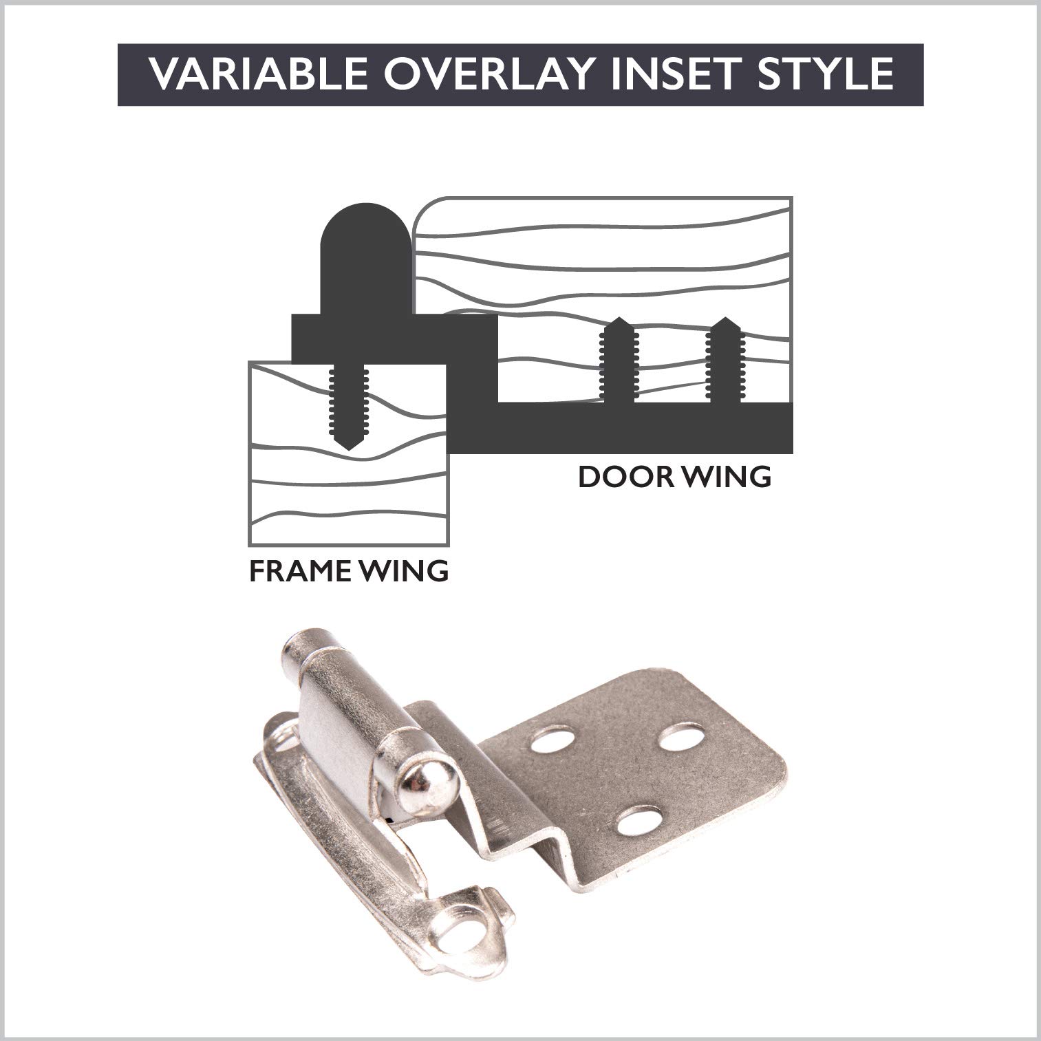 Ilyapa Self Closing Cabinet Hinges Satin Nickel, 50 Pack - 3/8 Inch Inset Variable Overlay Kitchen Cabinet Door Hinge Hardware