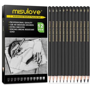 misulove professional drawing sketching pencil set - 12 pieces art drawing graphite pencils(12b - 4h), ideal for drawing art, sketching, shading, for beginners & pro artists