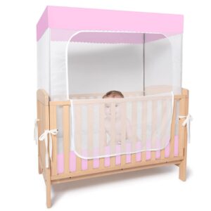 yetrini crib safety tent for toddler girls-see through mesh crib nets mosquito net sturdy crib cover to keep baby from climbing out,to keep cats out,to keep baby in-pink