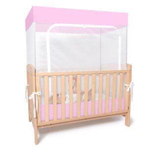 YeTrini Crib Safety Tent for Toddler Girls-See Through Mesh Crib Nets Mosquito Net Sturdy Crib Cover to Keep Baby from Climbing Out,to Keep Cats Out,to Keep Baby in-Pink