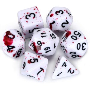 flashowl vampire dice blood dice d&d dice set with irregular spray fuchsia dots blood splatter polyhedral role playing gaming dice d20 dice dungeons and dragons dice 7 set