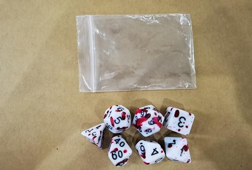 FLASHOWL Vampire Dice Blood Dice D&D Dice Set with Irregular Spray Fuchsia Dots Blood Splatter Polyhedral Role Playing Gaming Dice D20 Dice Dungeons and Dragons Dice 7 Set