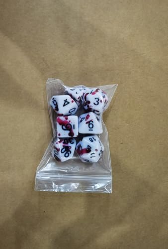 FLASHOWL Vampire Dice Blood Dice D&D Dice Set with Irregular Spray Fuchsia Dots Blood Splatter Polyhedral Role Playing Gaming Dice D20 Dice Dungeons and Dragons Dice 7 Set