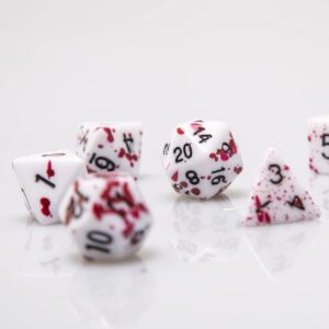 FLASHOWL Vampire Dice Blood Dice D&D Dice Set with Irregular Spray Fuchsia Dots Blood Splatter Polyhedral Role Playing Gaming Dice D20 Dice Dungeons and Dragons Dice 7 Set