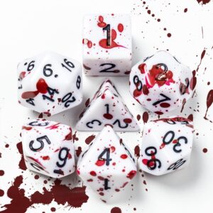 FLASHOWL Vampire Dice Blood Dice D&D Dice Set with Irregular Spray Fuchsia Dots Blood Splatter Polyhedral Role Playing Gaming Dice D20 Dice Dungeons and Dragons Dice 7 Set