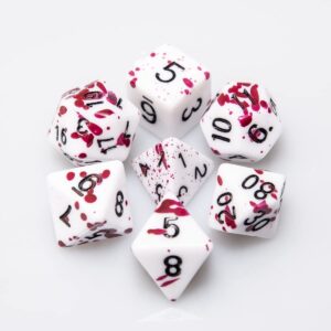 FLASHOWL Vampire Dice Blood Dice D&D Dice Set with Irregular Spray Fuchsia Dots Blood Splatter Polyhedral Role Playing Gaming Dice D20 Dice Dungeons and Dragons Dice 7 Set