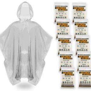 RAINOUX Disposable Rain Ponchos for Adults - Clear 10 pack