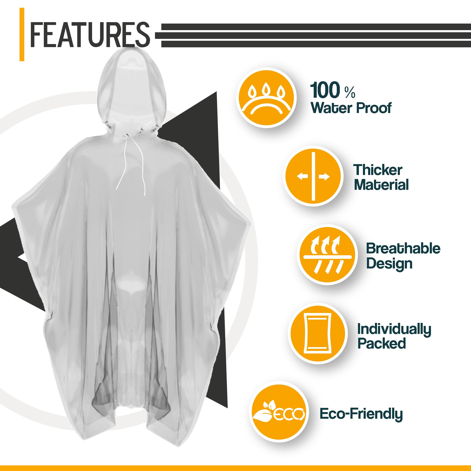 RAINOUX Disposable Rain Ponchos for Adults - Clear 10 pack