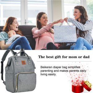 Baoyun Diaper Bag Backpack, Large Capacity Baby Bag for Boys Girls, Waterproof Travel Back Pack with Stroller Straps, Multi-Function Maternity Baby Changing Bags for Mom Dad, Gray