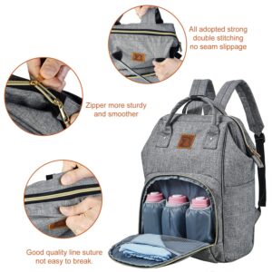 Baoyun Diaper Bag Backpack, Large Capacity Baby Bag for Boys Girls, Waterproof Travel Back Pack with Stroller Straps, Multi-Function Maternity Baby Changing Bags for Mom Dad, Gray