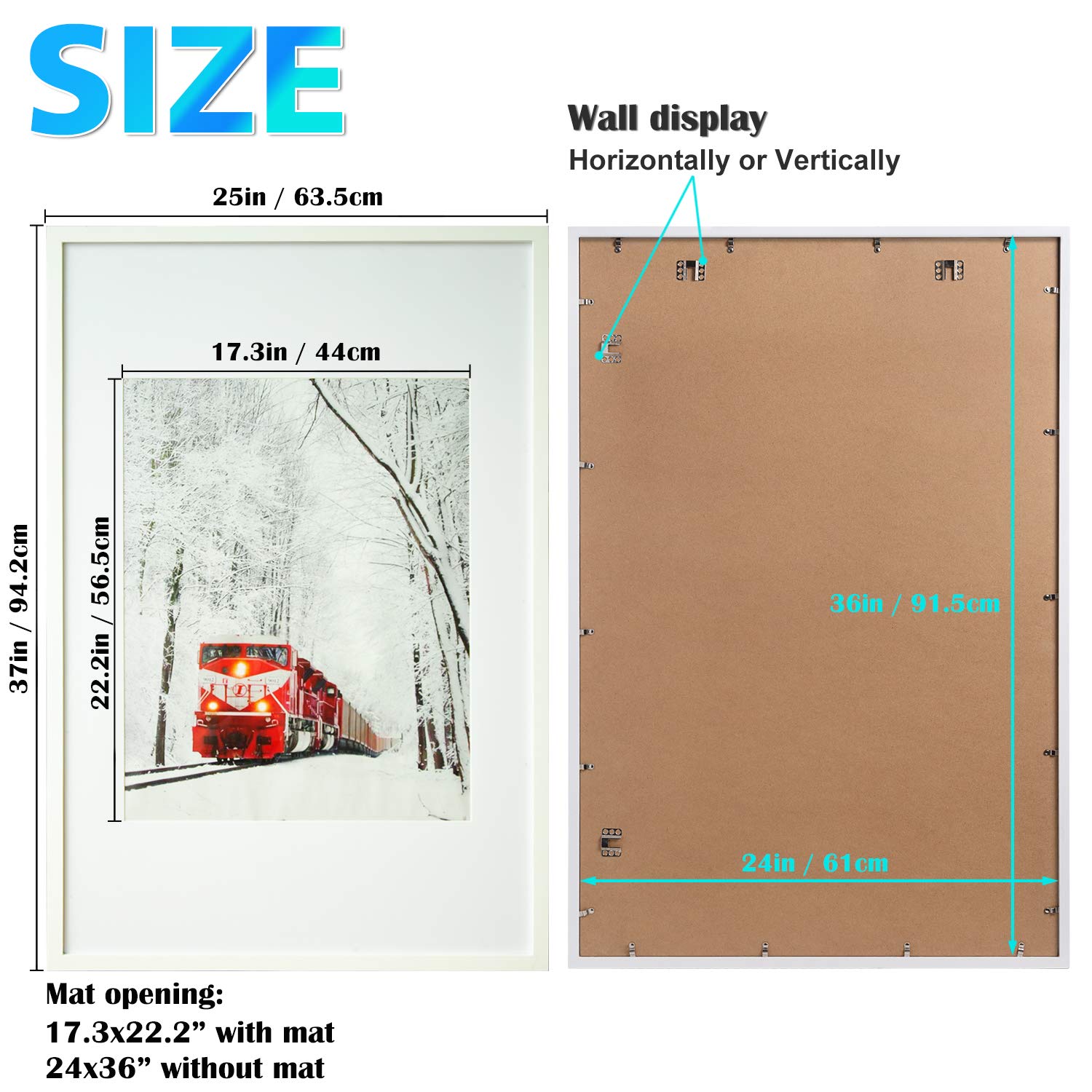 Egofine 24x36 Poster Frames Solid Wood Matted for 18x24, Set of 2 White - Wall Mounting for Horizontal and Vertical Display