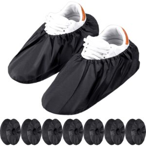 8 pairs non slip reusable shoe covers waterproof boot covers for household carpet floor protection machine washable (black)