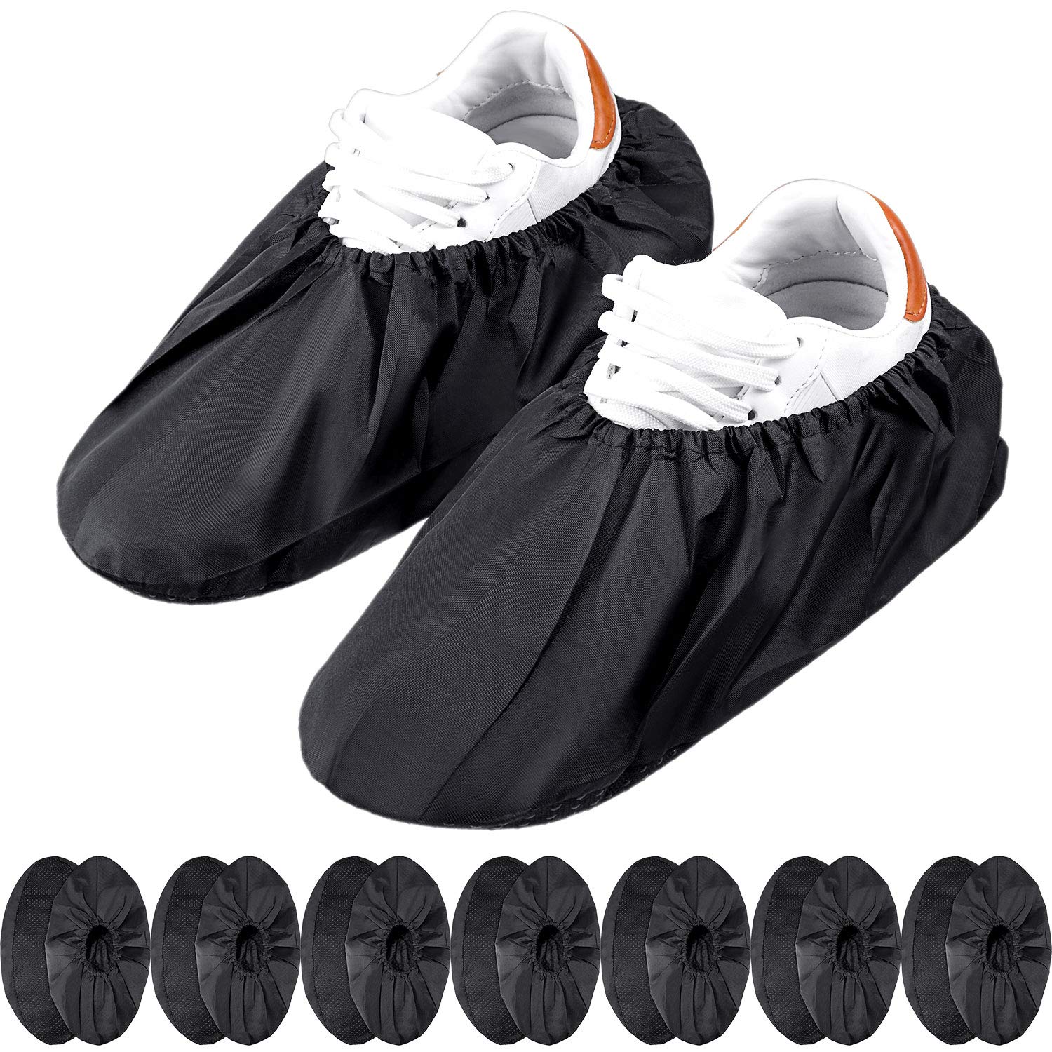 8 Pairs Non Slip Reusable Shoe Covers Waterproof Boot Covers for Household Carpet Floor Protection Machine Washable (Black)