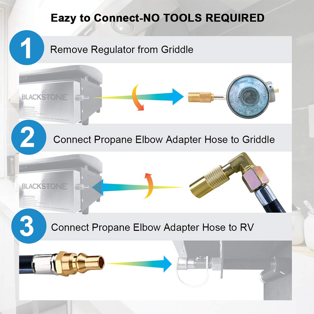 Eazy2hD 7FT RV Quick Connect Propane Hose with Propane Elbow Adapter Fitting RV Quick-Connect Kit, Low Pressure Propane Extension Hose for Blackstone 17"/22" Griddle