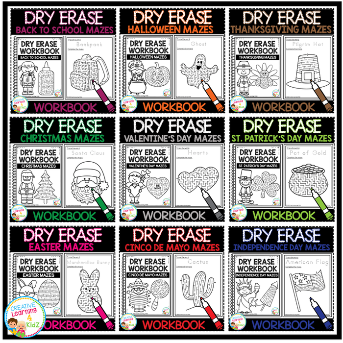 Dry Erase Maze Workbook Bundle 2 Holidays