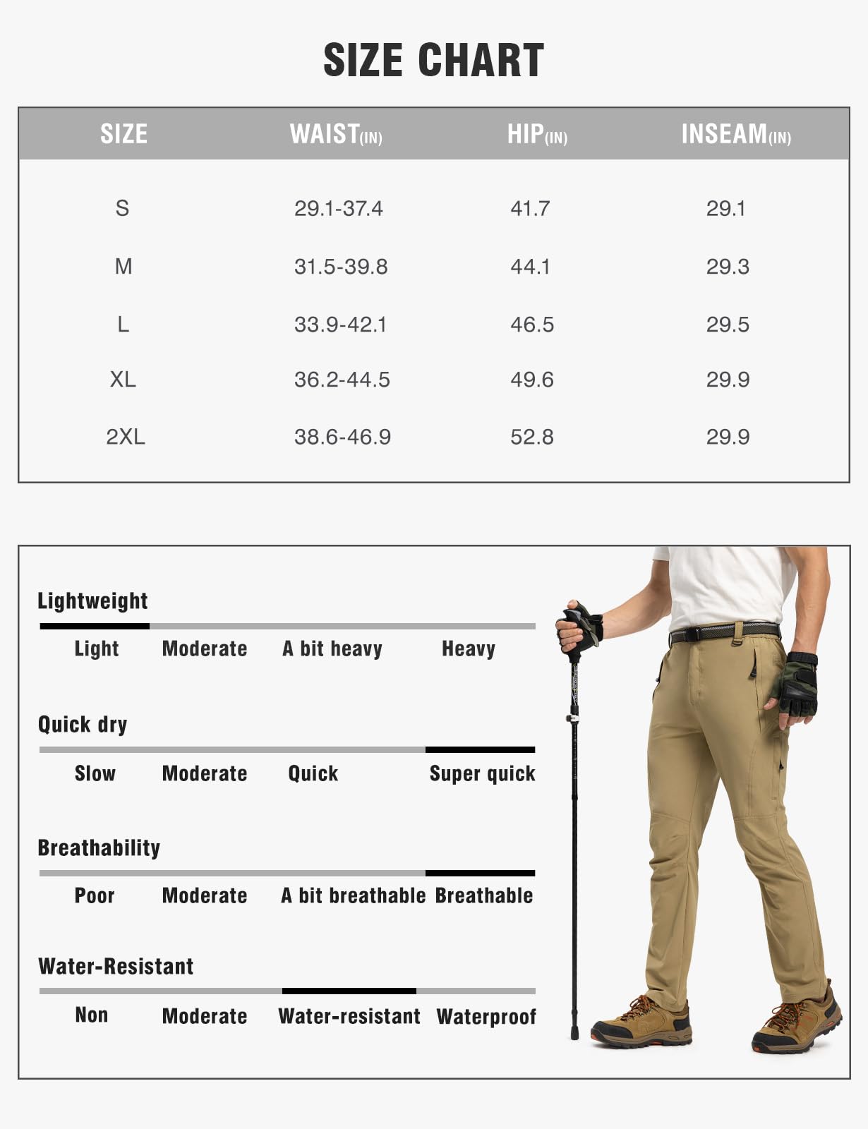 TBMPOY Men's Windproof Waterproof Athletic Pants for Outdoor Work Hiking Breathable Pants Thin Khaki M