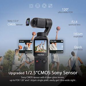 3-Axis-Pocket-Handheld-Gimbal-Stabilizer with UHD 4K Camera for Vlog YouTube Live Video Recording with Zero Delay Autofocus POV All Follow Mode Time-Lapse Sync Motion (Feiyu-Pocket-Handheld-Gimbal)