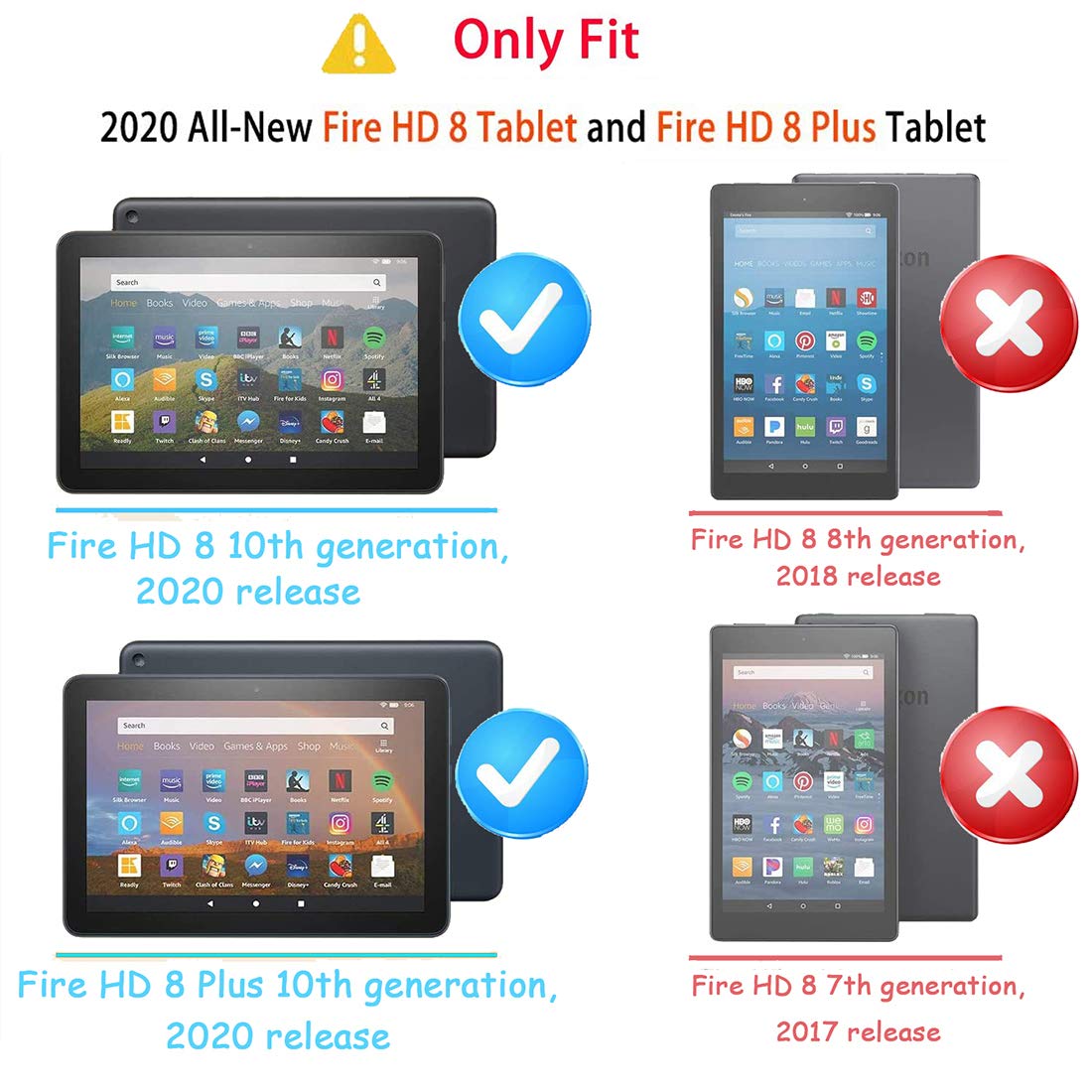 Fire HD 8 Case for Kids, OQDDQO All-New Kindle Fire 8 Case (12/10th Generation, 2022/2020 Release), Hollow Corners with Double Shock Absorption, fire 8 Tablet Case and Fire HD 8 Plus case (Blue)