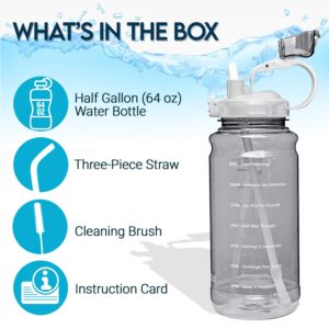 El Maigo Motivational Half Gallon Water Bottle with Straw & Time Marker - Leakproof Flip Top 64 OZ Water Bottle - Reusable BPA Free Tritan Large 2 Liter Water Jug for Fitness Gym and Outdoor Sports