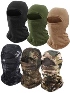 6 pieces balaclava face mask motorcycle windproof camouflage fishing face cover winter ski mask (black, khaki, army green, printed black, printed green, dark green)