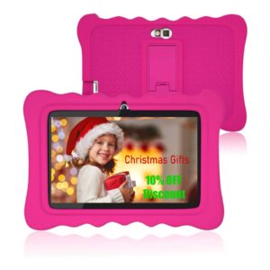 wecool kids tablet 7 inch android, quad core processor, 2gb ram+16gb rom, educationl, games, wifi, bluetooth, dual camera, ips hd display, kid-proof case- pink