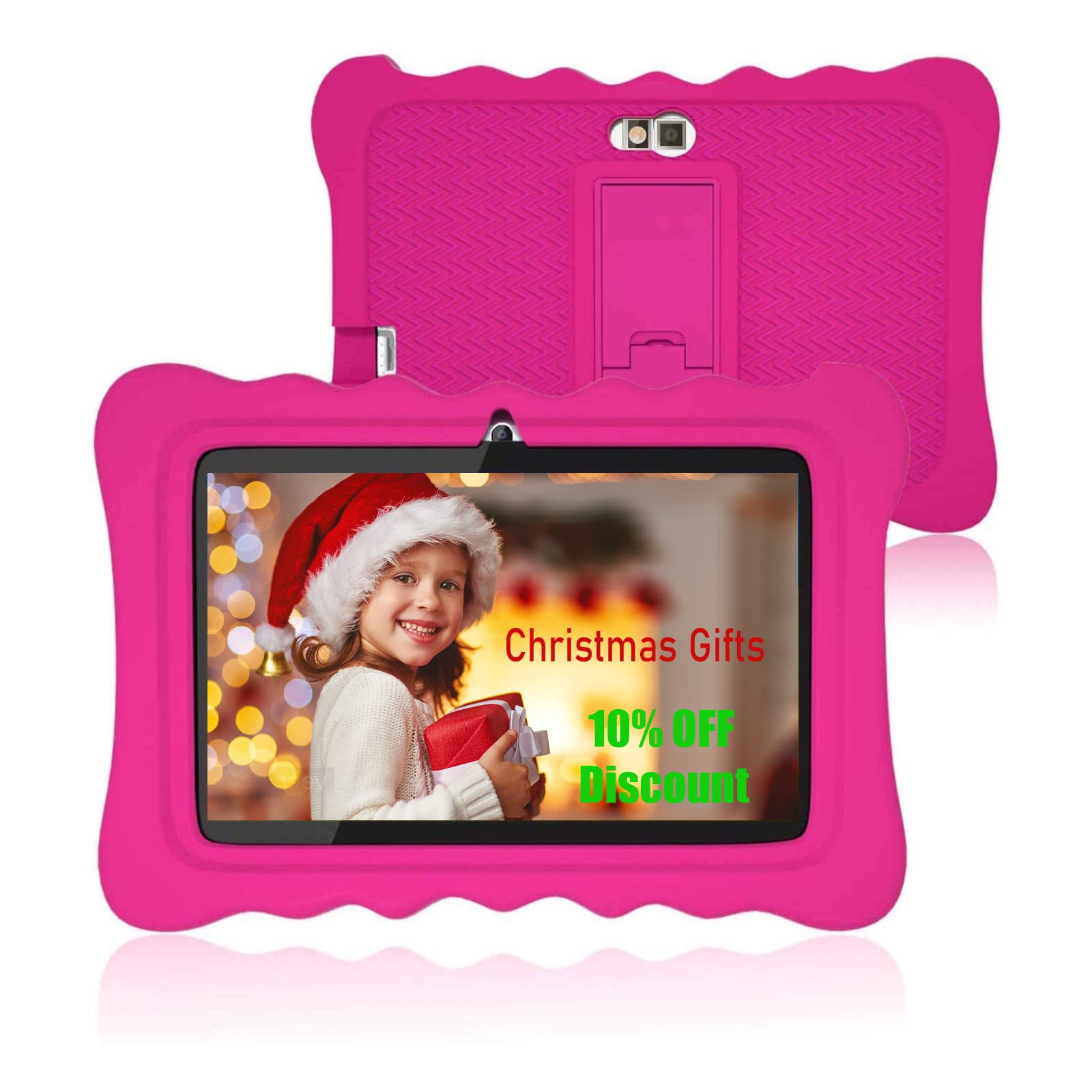 WECOOL Kids Tablet 7 inch Android, Quad Core Processor, 2GB RAM+16GB ROM, Educationl, Games, WiFi, Bluetooth, Dual Camera, IPS HD Display, Kid-Proof Case- Pink