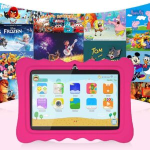 WECOOL Kids Tablet 7 inch Android, Quad Core Processor, 2GB RAM+16GB ROM, Educationl, Games, WiFi, Bluetooth, Dual Camera, IPS HD Display, Kid-Proof Case- Pink