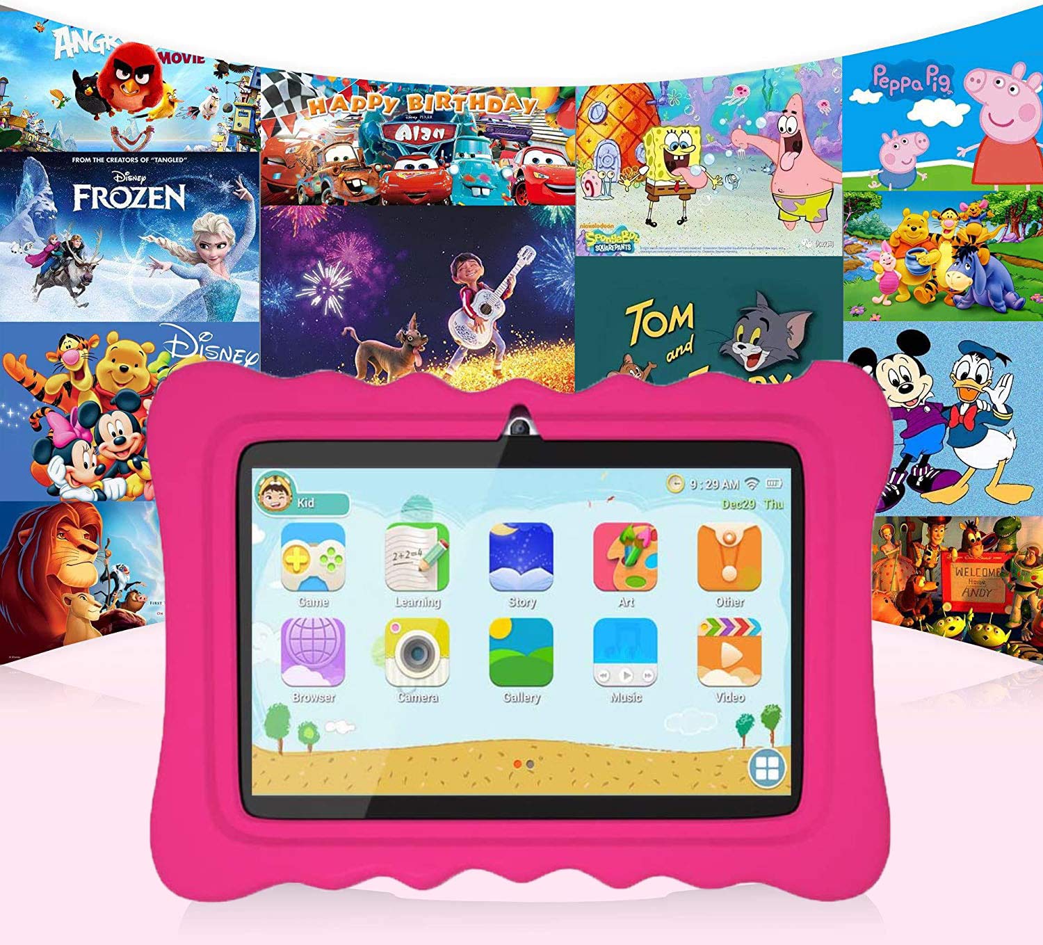 WECOOL Kids Tablet 7 inch Android, Quad Core Processor, 2GB RAM+16GB ROM, Educationl, Games, WiFi, Bluetooth, Dual Camera, IPS HD Display, Kid-Proof Case- Pink