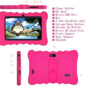 WECOOL Kids Tablet 7 inch Android, Quad Core Processor, 2GB RAM+16GB ROM, Educationl, Games, WiFi, Bluetooth, Dual Camera, IPS HD Display, Kid-Proof Case- Pink