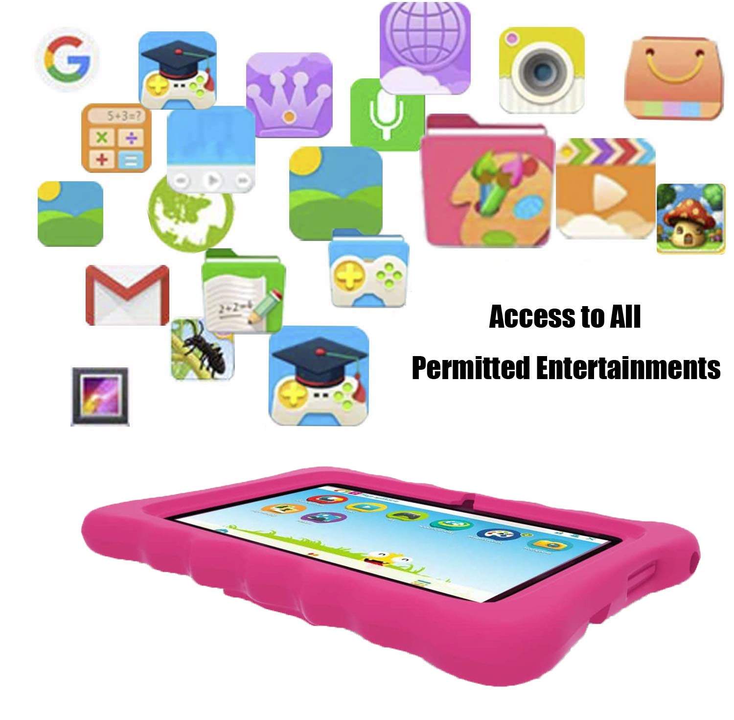 WECOOL Kids Tablet 7 inch Android, Quad Core Processor, 2GB RAM+16GB ROM, Educationl, Games, WiFi, Bluetooth, Dual Camera, IPS HD Display, Kid-Proof Case- Pink