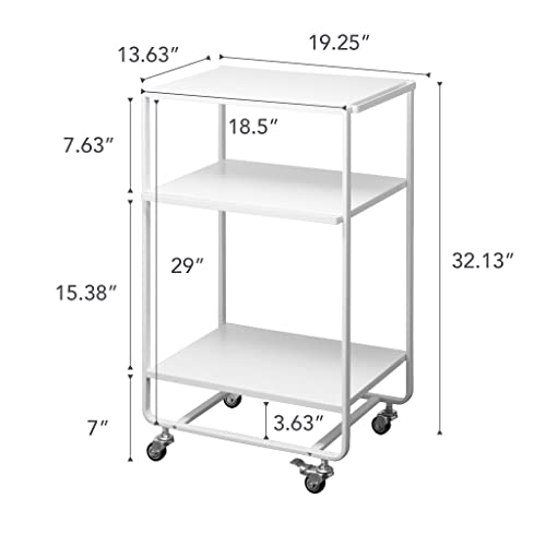 YAMAZAKI Home 3-Tier Storage Utility Kitchen/Bathroom | Steel | Rolling Carts, One Size, White