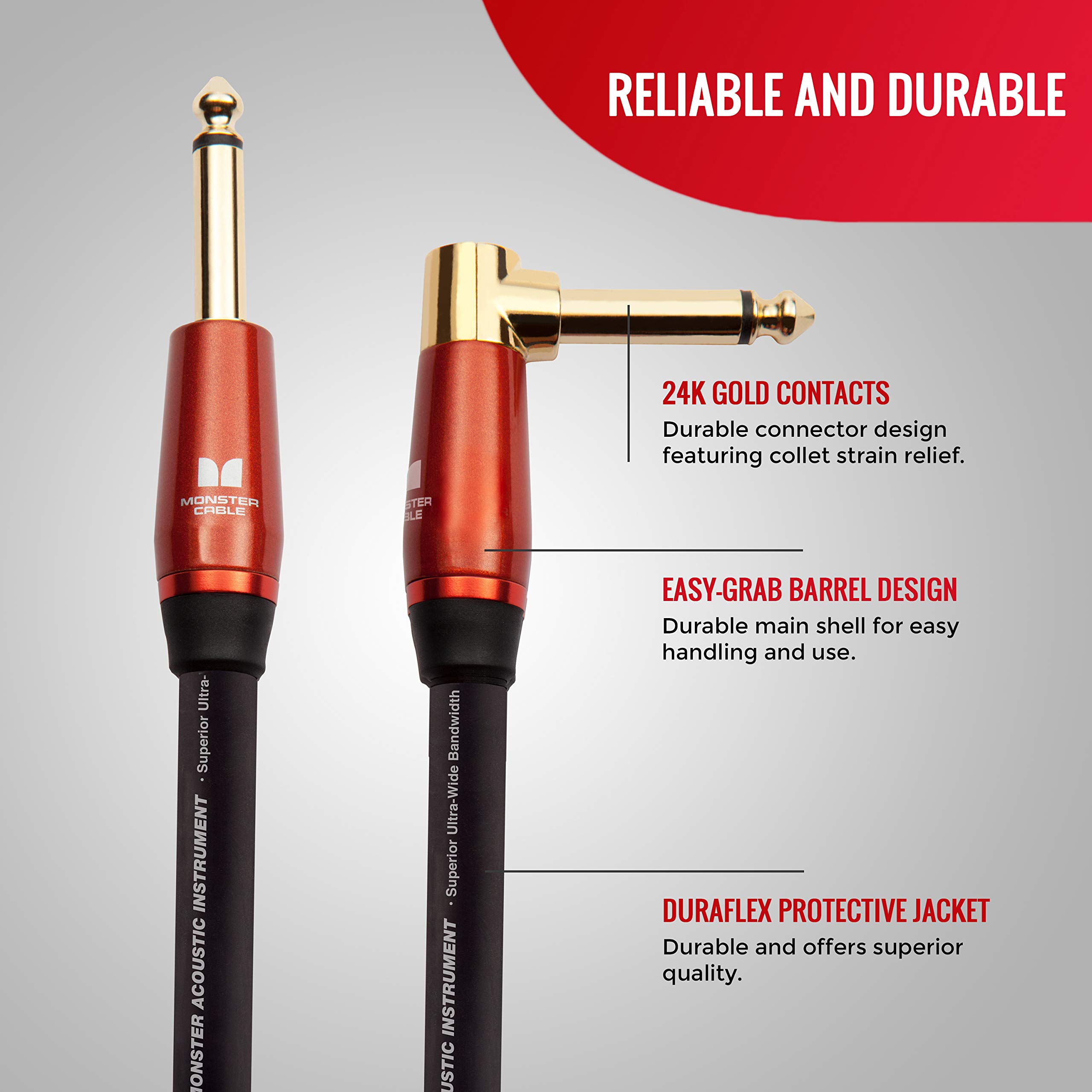 Monster Prolink Acoustic Instrument Cable - 12 ft - Right Angle to Straight