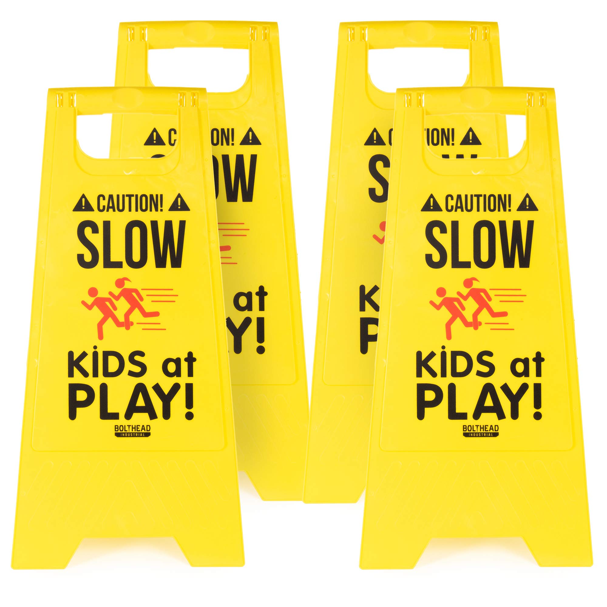 Caution Slow Kids at Play Child Safety & Slow Down Signs Double-Sided Neighborhoods, Schools, Day Cares Yellow Pack of 4