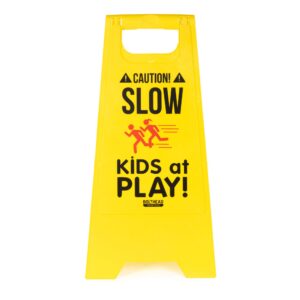 Caution Slow Kids at Play Child Safety & Slow Down Signs Double-Sided Neighborhoods, Schools, Day Cares Yellow Pack of 4