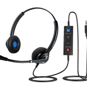 VoicePro 20 Professional Home Office and Call Center USB Headset with Noise Canceling Microphone, HD Speakers and in Line Call Controls with Mute, Compatible with All UC Voice Platforms.