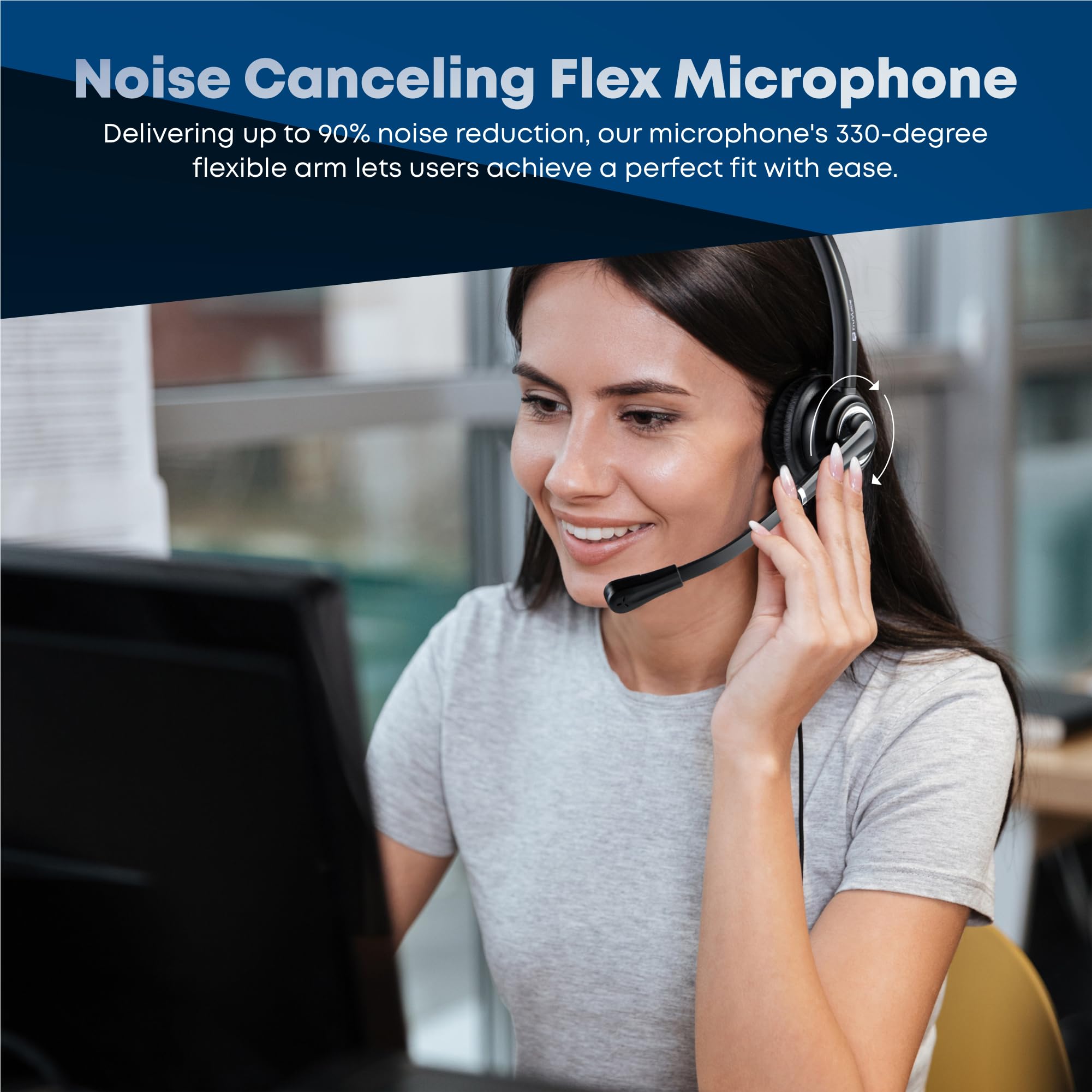 VoicePro 20 Professional Home Office and Call Center USB Headset with Noise Canceling Microphone, HD Speakers and in Line Call Controls with Mute, Compatible with All UC Voice Platforms.