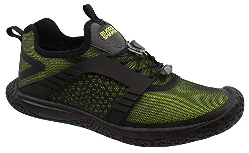 RUGGED SHARK Men's Water Shoes, Water-X Activewear Athletic Drainage Shoes with Bungee Lace Up, Sports Water Slip on Sneaker for Men Size 10, Green-Black